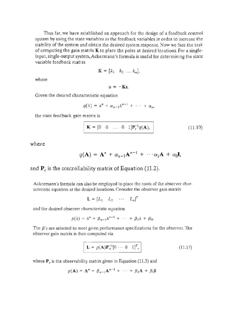 Autmatic Control II - Ackerman Formula | PDF