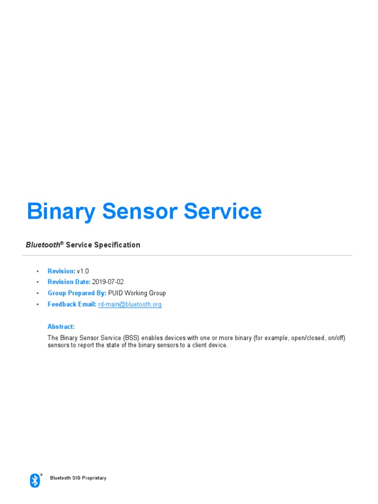 Binary Sensor Service v1.0 | PDF | Bluetooth | Parameter (Computer ...
