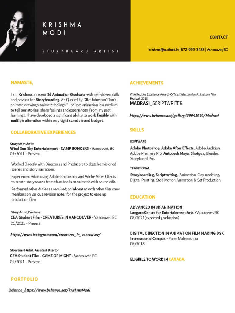 Krishmamodi Storyboardartist Resume v4 | PDF | Art