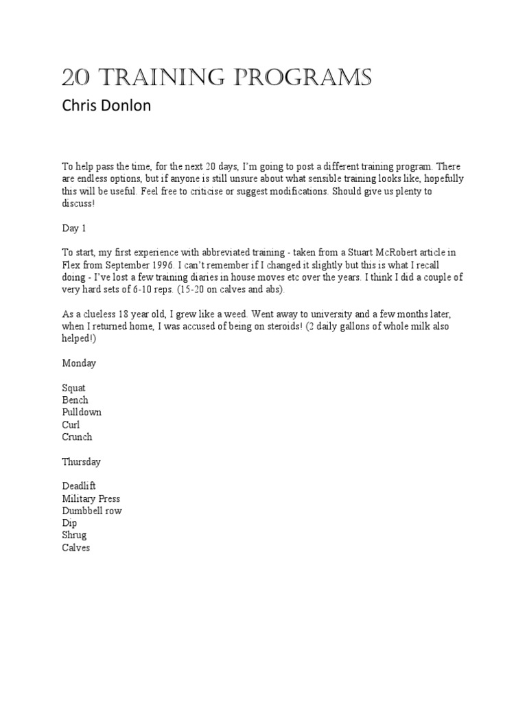 20 Training Programs | PDF | Weight Training | Determinants Of Health