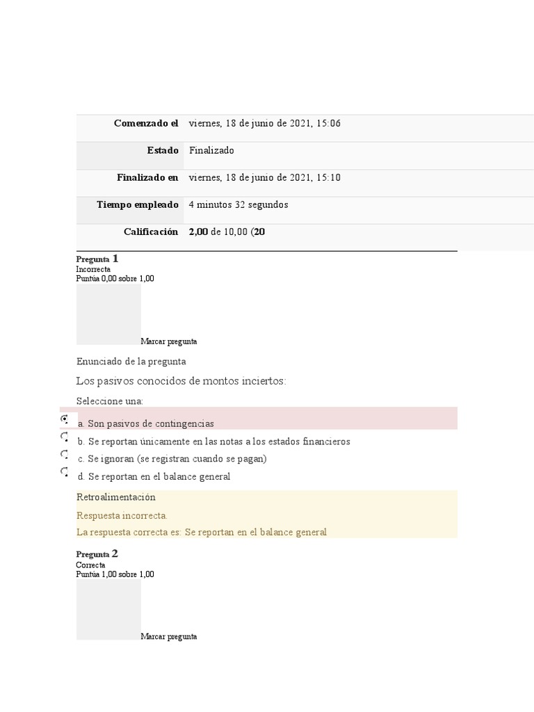 Cuestionario Pract - Cont 2 | PDF | Servicios financieros | Economía Financiera