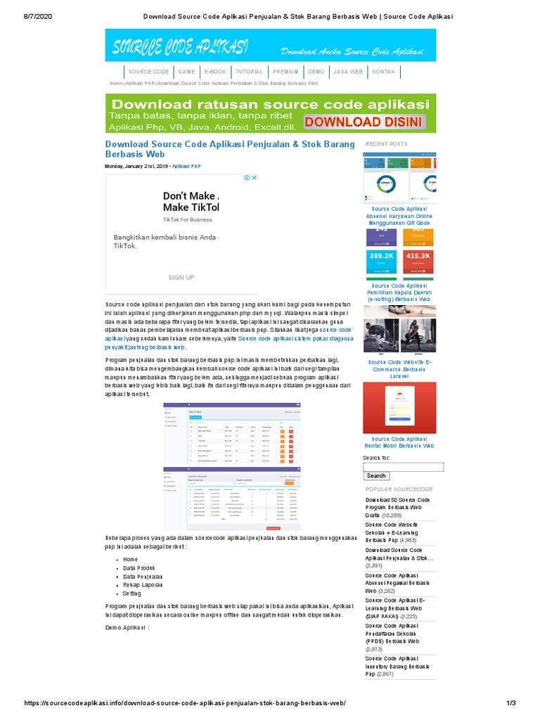 Source Code Aplikasi Penjualan & Stok Barang Berbasis Web - Source Code ...