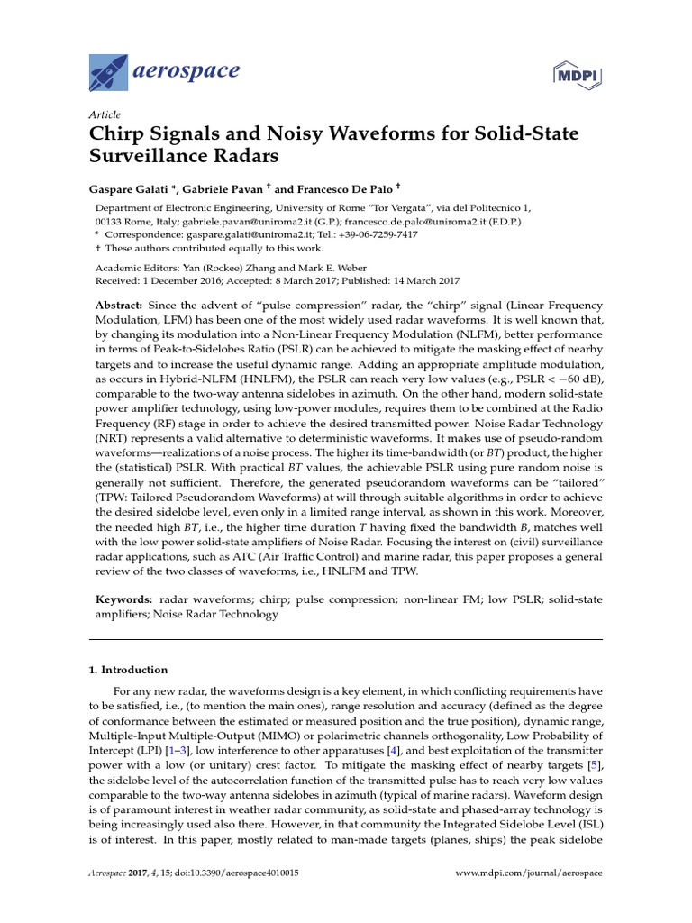 Aerospace: Chirp Signals and Noisy Waveforms For Solid-State Surveillance Radars | PDF | Radar ...