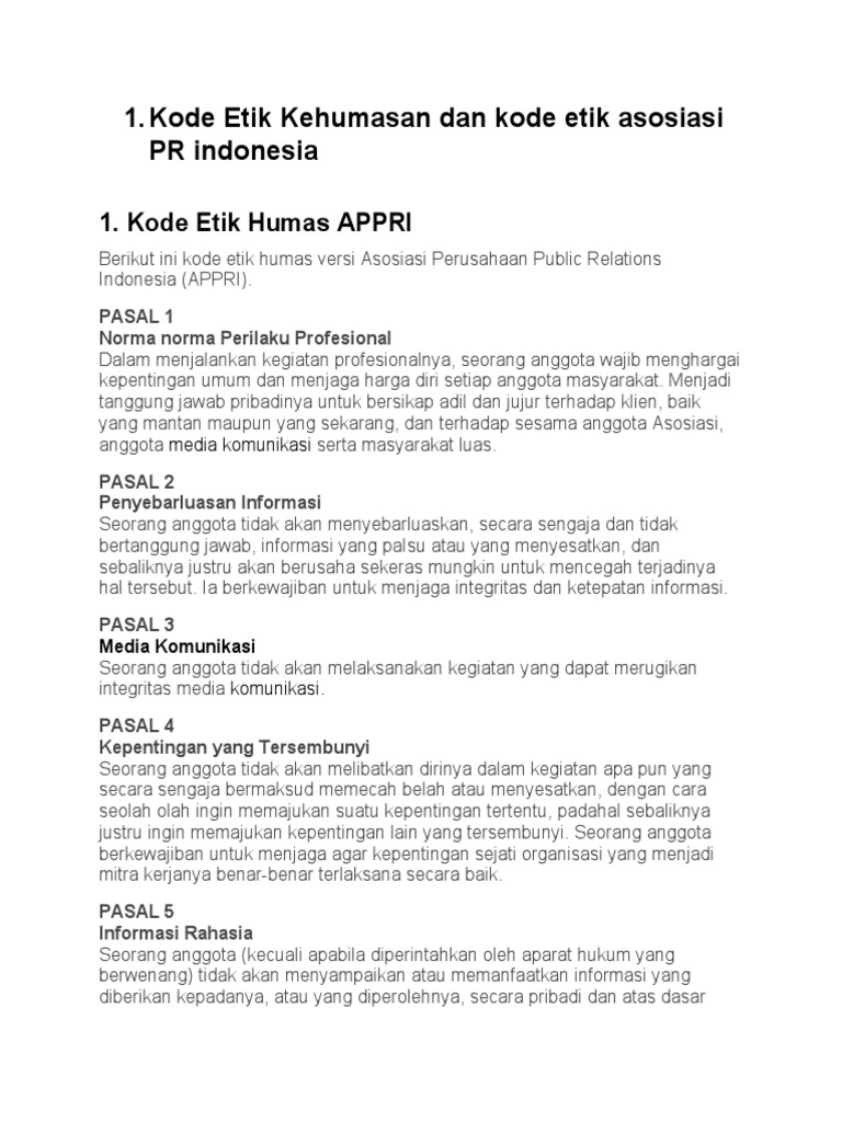 Kode Etik Humas | PDF