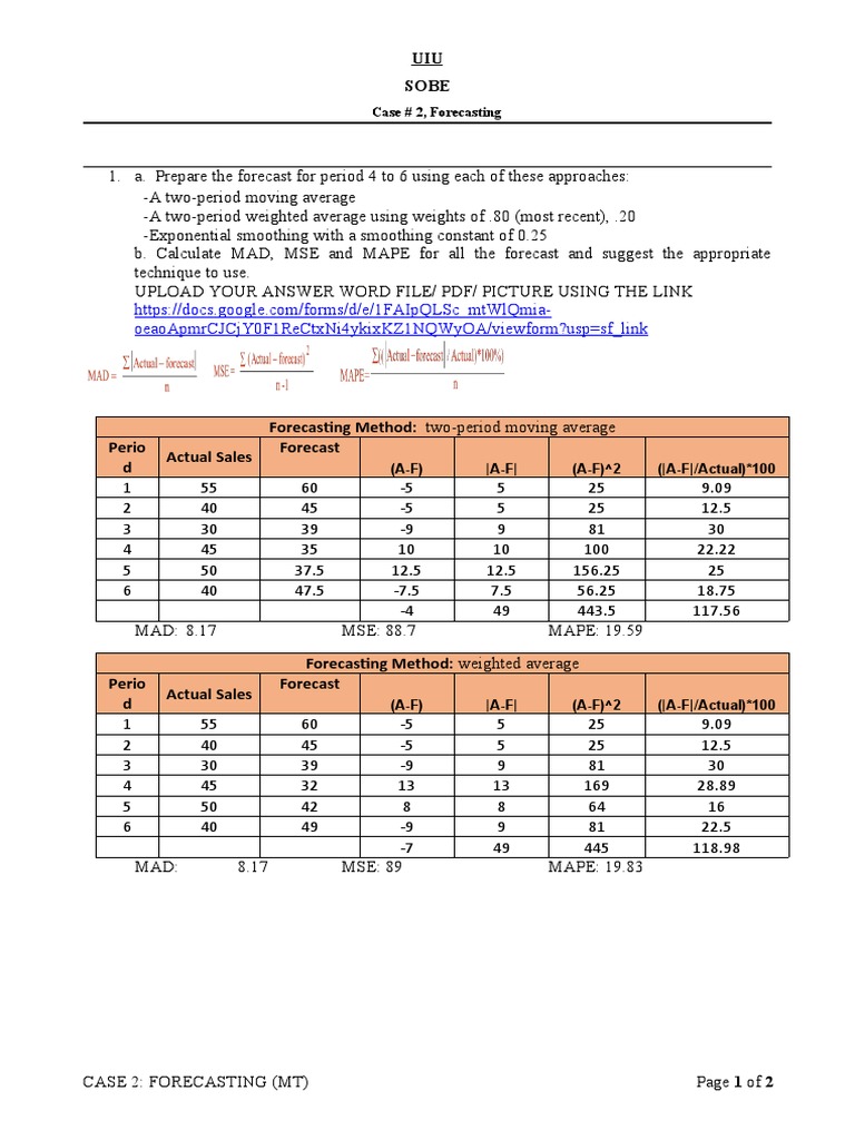 Opm - Case 2 Forecasting - Solve | PDF | Forecasting | Moving Average