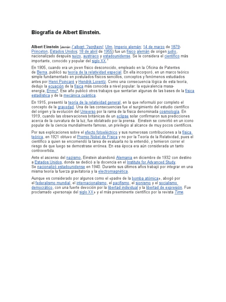 Biografía de Albert Einstein | PDF | Albert Einstein | Física