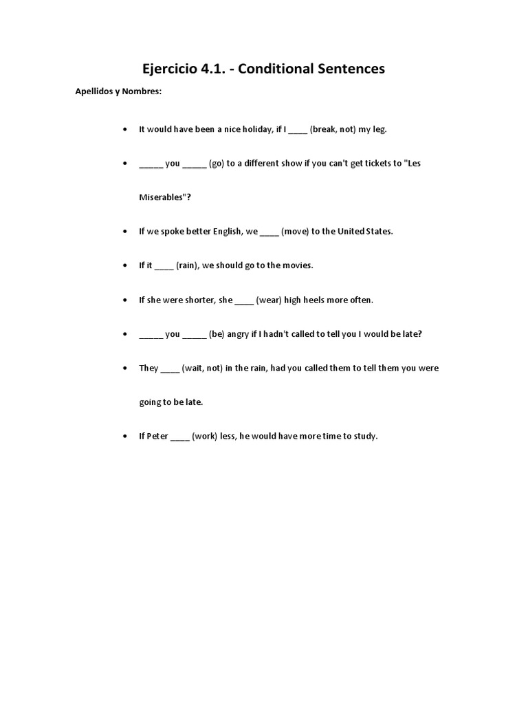 Conditional Sentences Exercise 4.1 | PDF | Language Arts & Discipline
