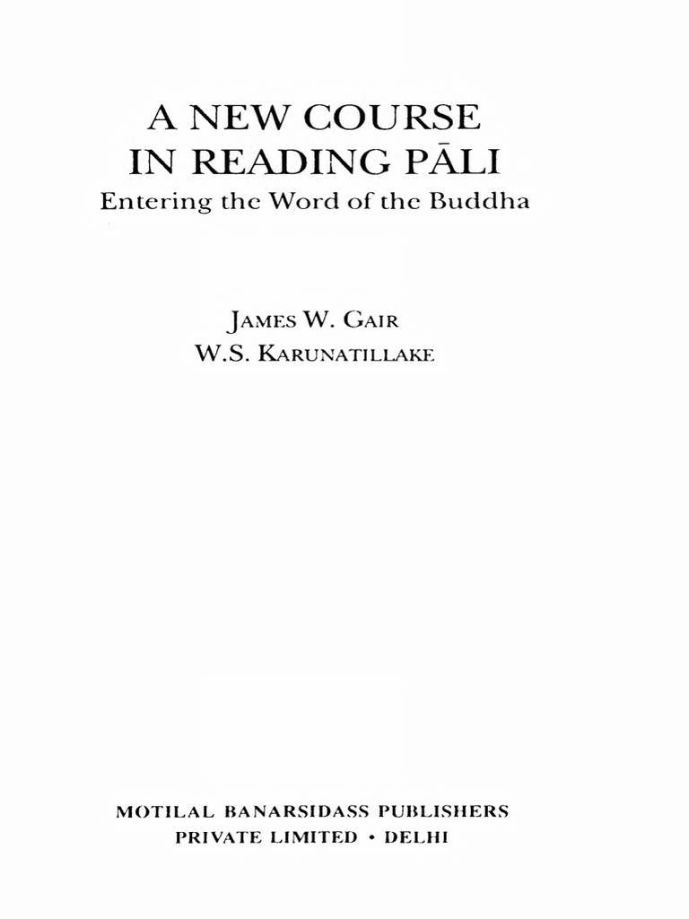 New Pali Course - Text | PDF | Grammatical Gender | Pali