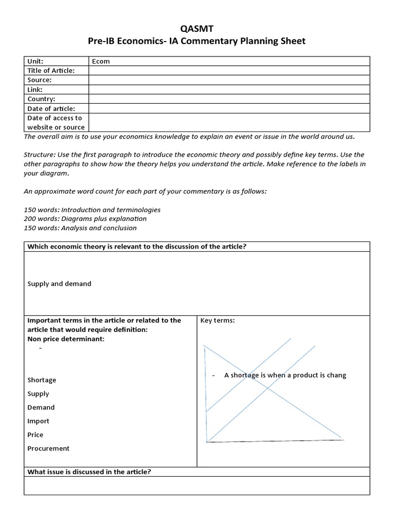 Economics IA Commentary Planning Sheet | PDF