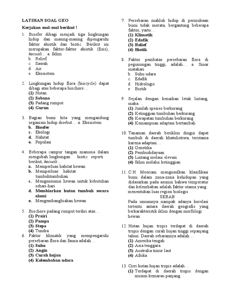 Soal Latihan Biochore dan Flora Hutan | PDF
