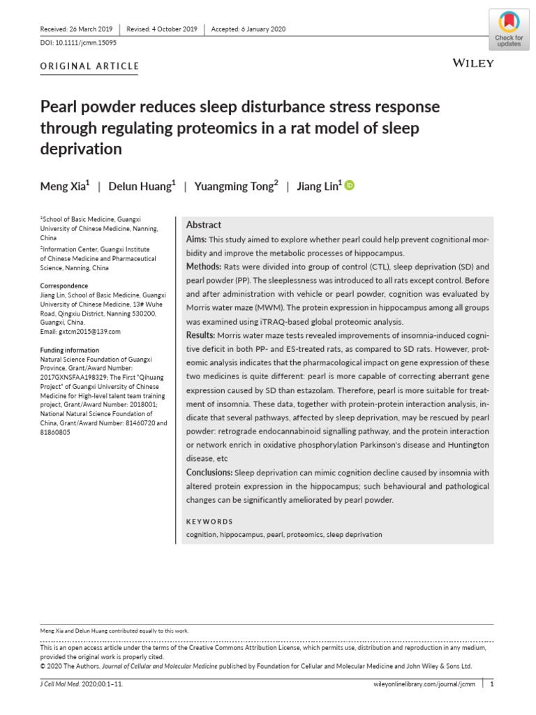 Pearl Powder Reduces Sleep Disturbance Stress Resp | PDF | Tandem Mass ...