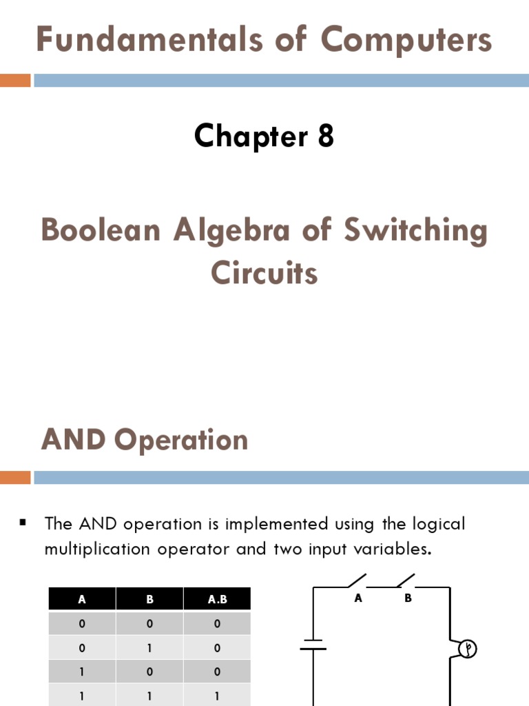 Fundamentals Of Computers Boolean Algebra Of Switching Circuits Pdf Arithmetic
