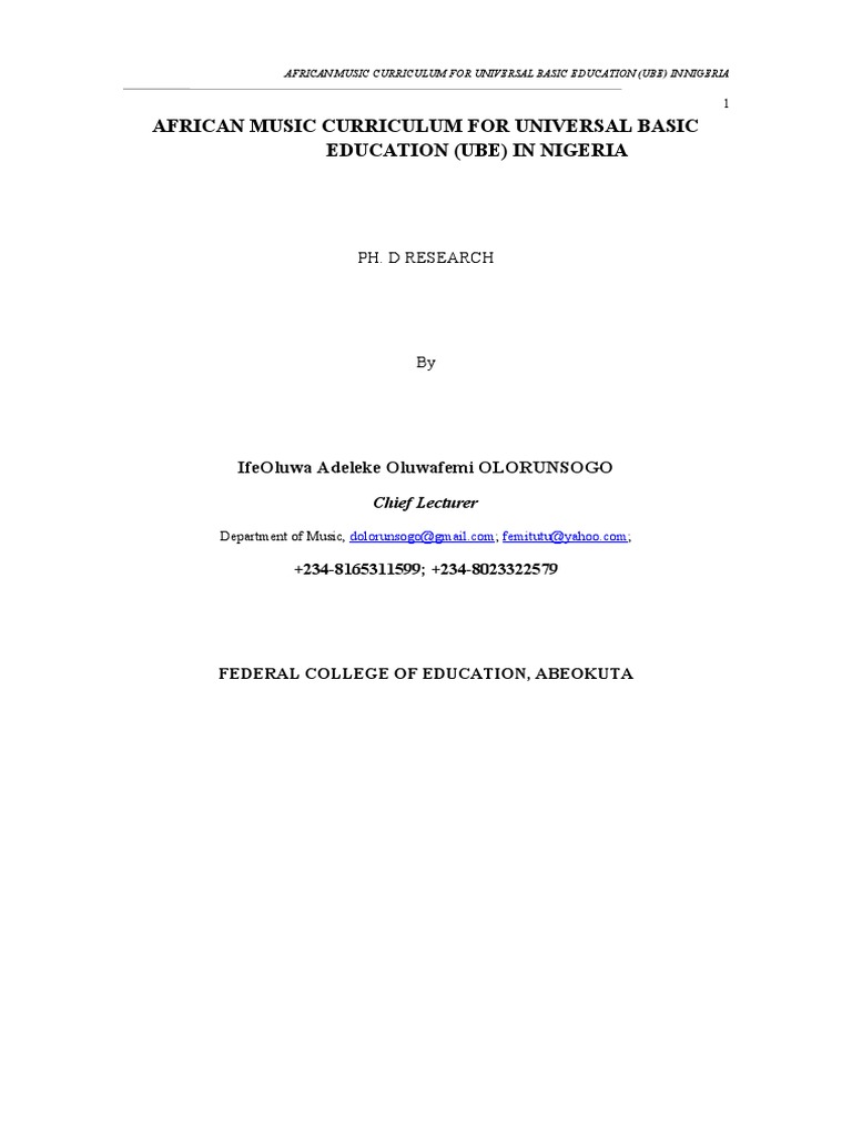 African Music Curriculum for UBE Nigeria | PDF | Curriculum | Learning