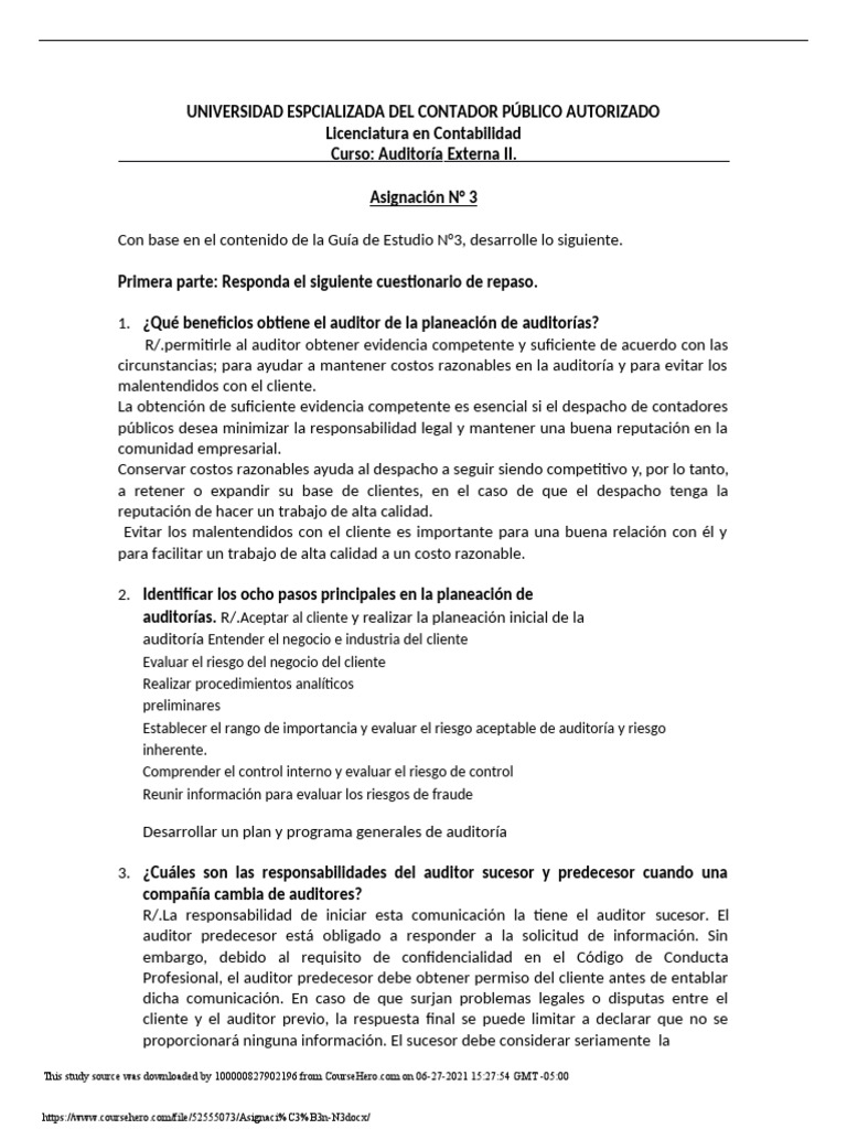 Asignaci N N 3 | PDF | Auditoría | Contabilidad