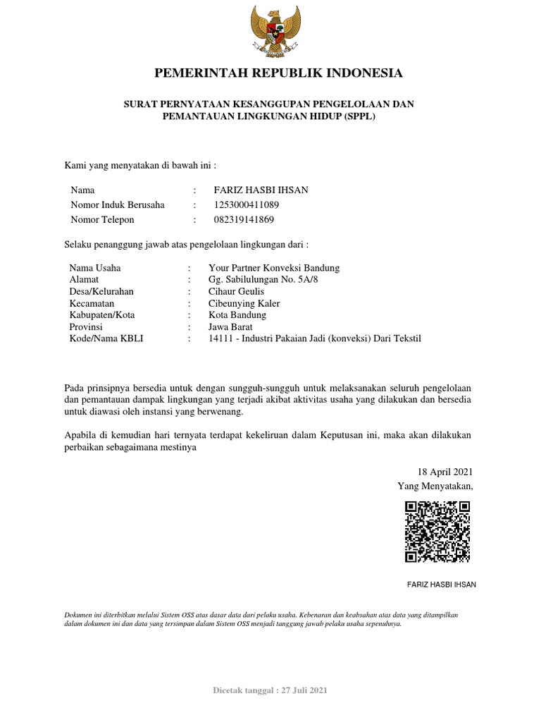 Contoh Surat Persetujuan Pengajuan Lingkungan | PDF