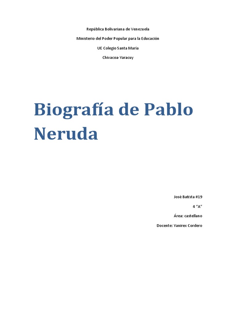 Biografía y Obras de Pablo Neruda | PDF