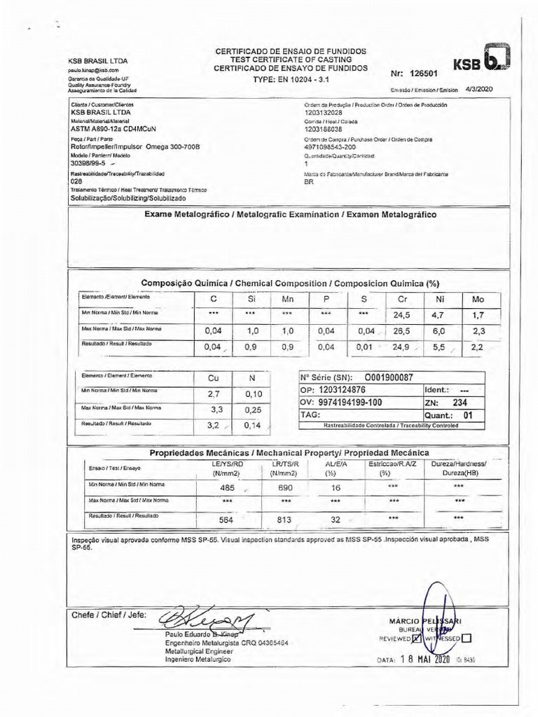 Química Impulsor-KSB OMEGA 300-700-Serial 00087 | PDF