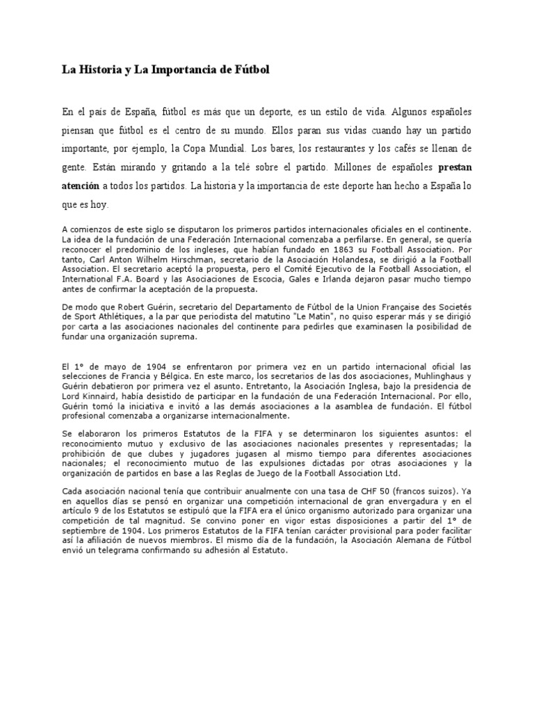 La Historia Soccer y Su Importancia | PDF | Asociación de Futbol | FIFA