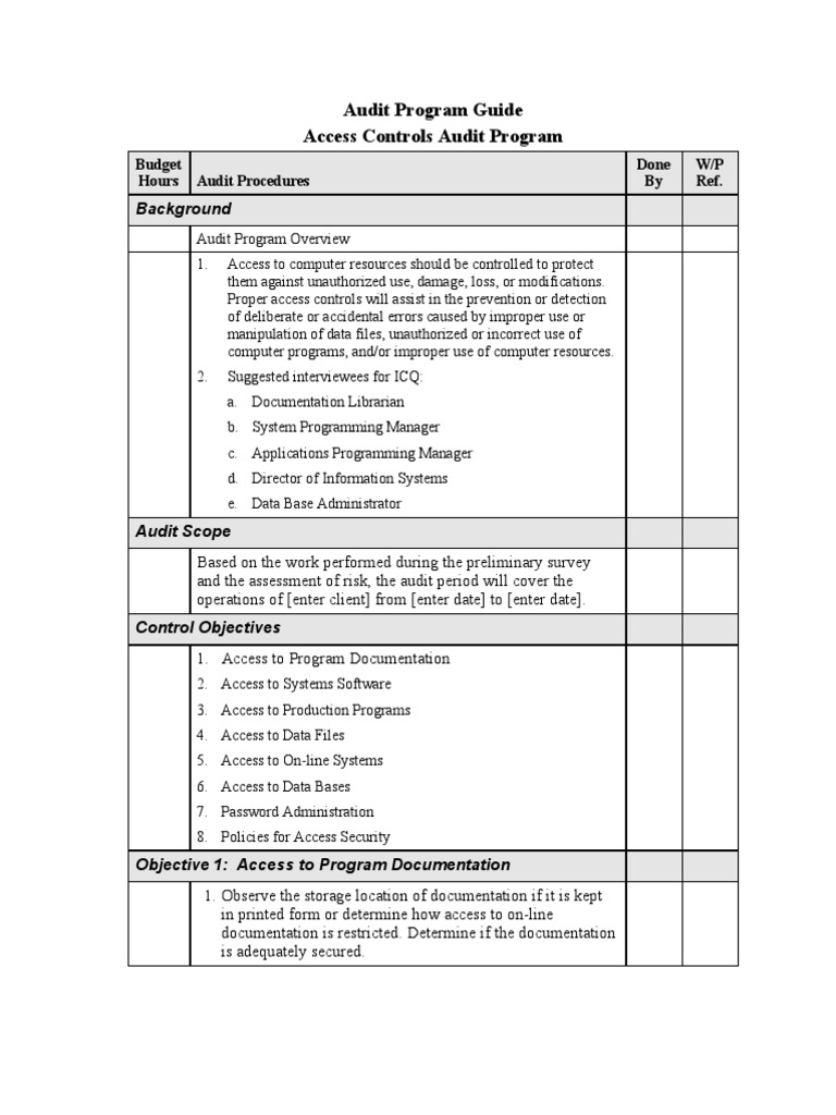 Access Controls Audit Program | PDF | Computer Program | Programming