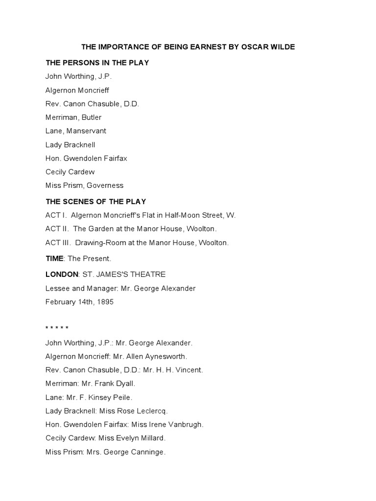 The Importance of Being Earnest Play Script | PDF | The Importance Of ...
