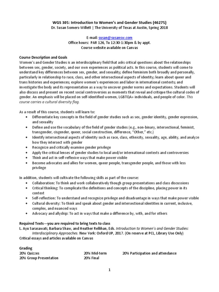 WGS 305: Introduction To Women's and Gender Studies (46275) : Course ...