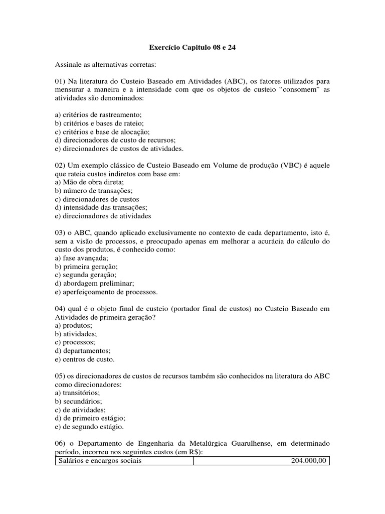 Exercício Capitulo 08 | PDF | Economias