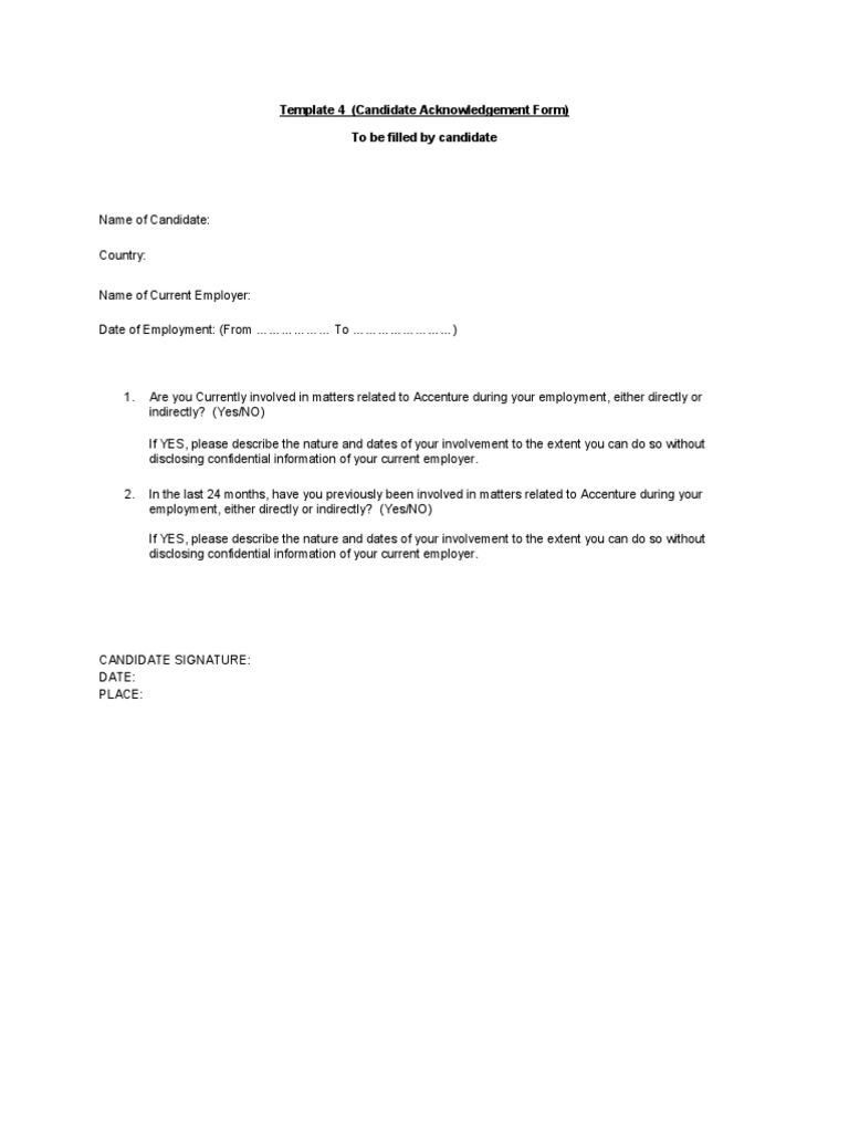 Template 4 (Candidate Acknowledgement Form) To Be Filled by Candidate | PDF