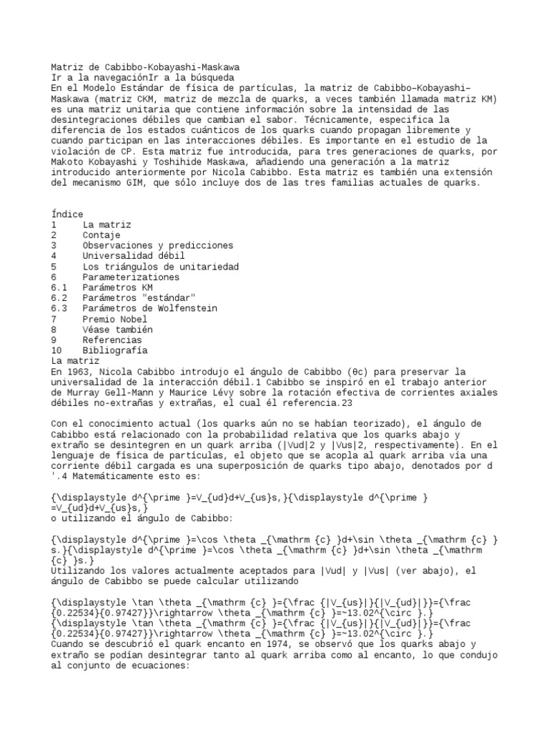 Matriz de Cabibbo Kobayashi Maskawa | PDF | Física teórica | Modelo ...