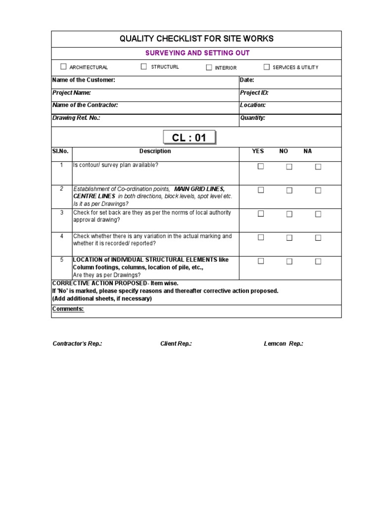 Surveying & Setting Out Checklist | PDF