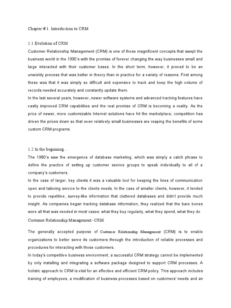 Chapter # 1. Introduction To CRM | PDF | Customer Relationship Management | Information Technology