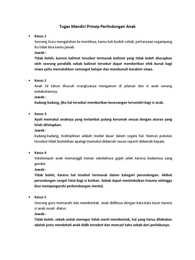 Tugas Mandiri Prinsip Perlindungan Anak | PDF | Kesehatan Holistik