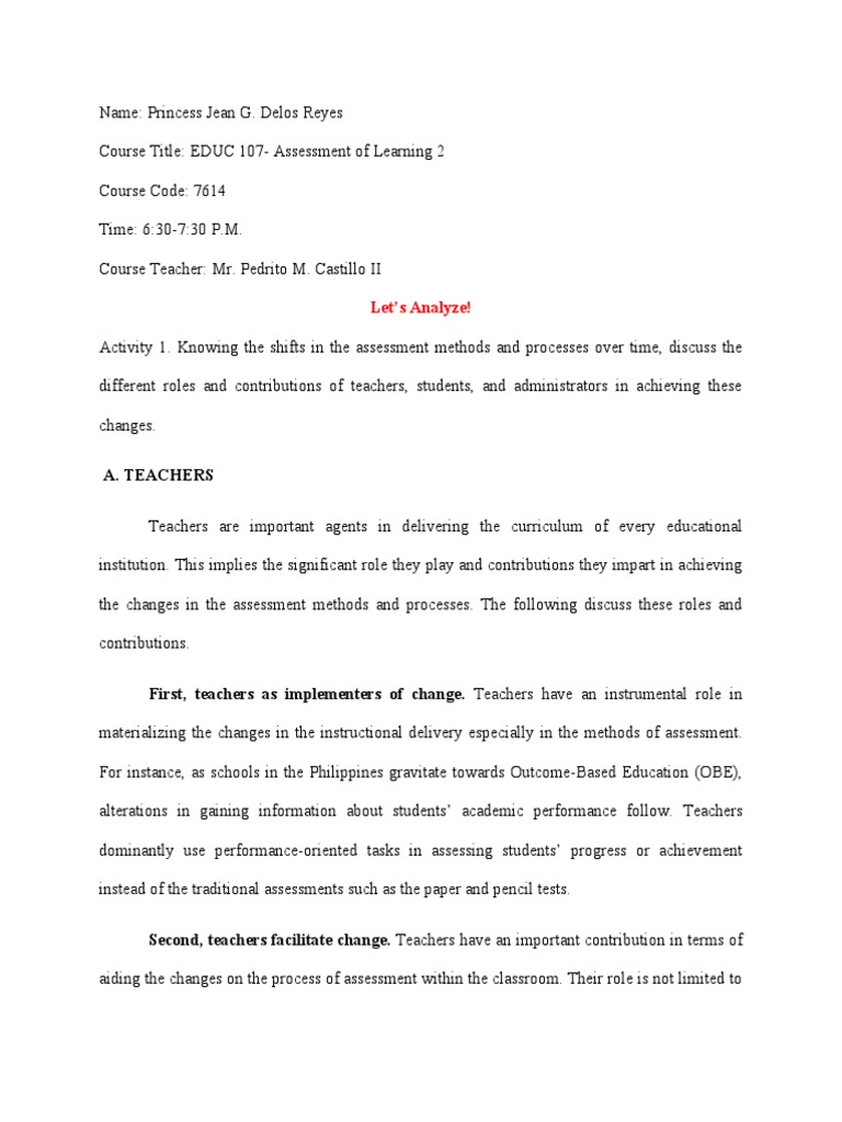 Week 1 - ULO A - Let's Analyze | PDF | Educational Assessment | Teachers