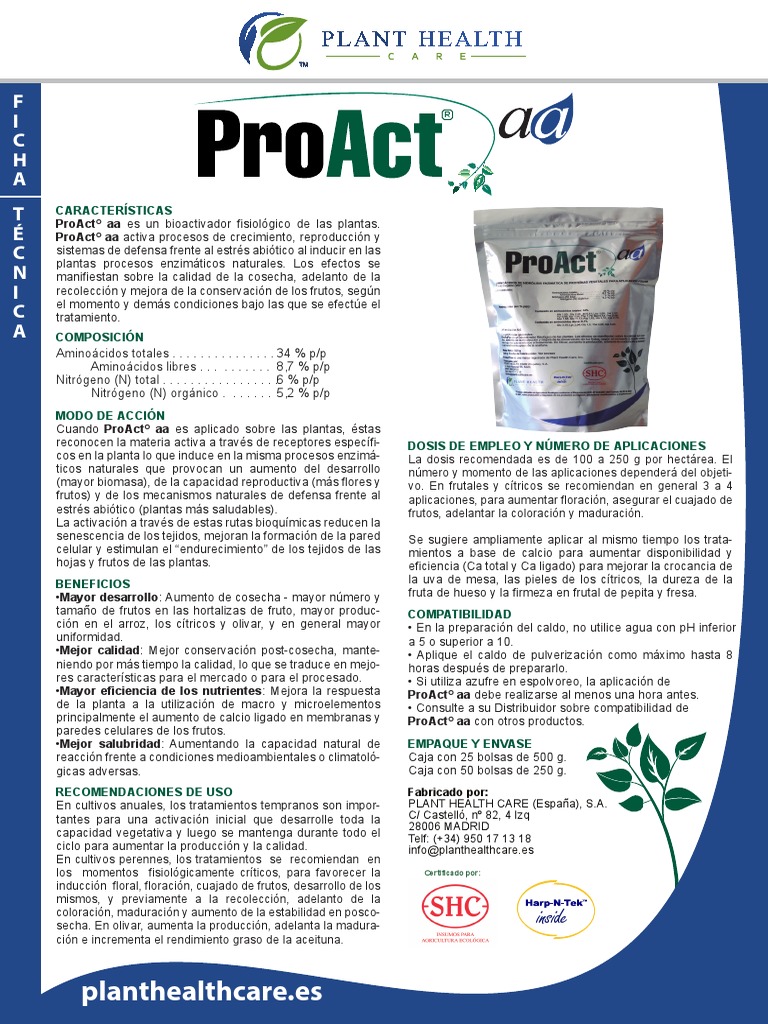 Ficha Tecnica Proact Aa Castellano | PDF | Plantas | Calcio