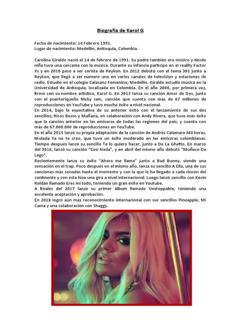 Biografía de Karol G | PDF