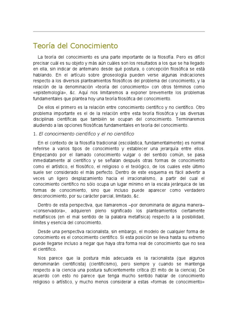 Teoría Del Conocimiento | PDF | Conocimiento | Realismo filosófico