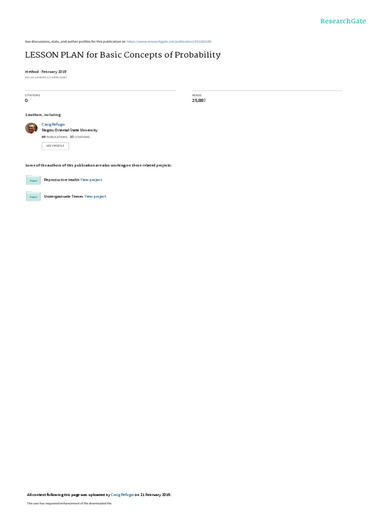 LESSON PLAN For Basic Concepts of Probability: February 2019 | PDF ...