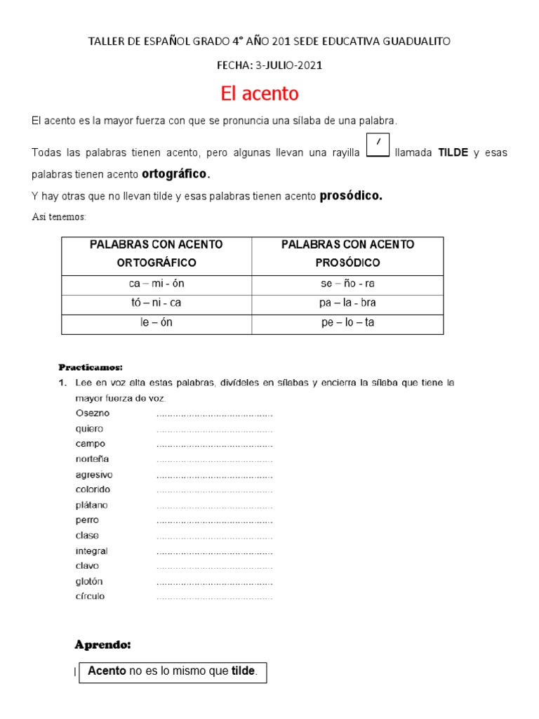 Taller de Acentuación para Niños | PDF