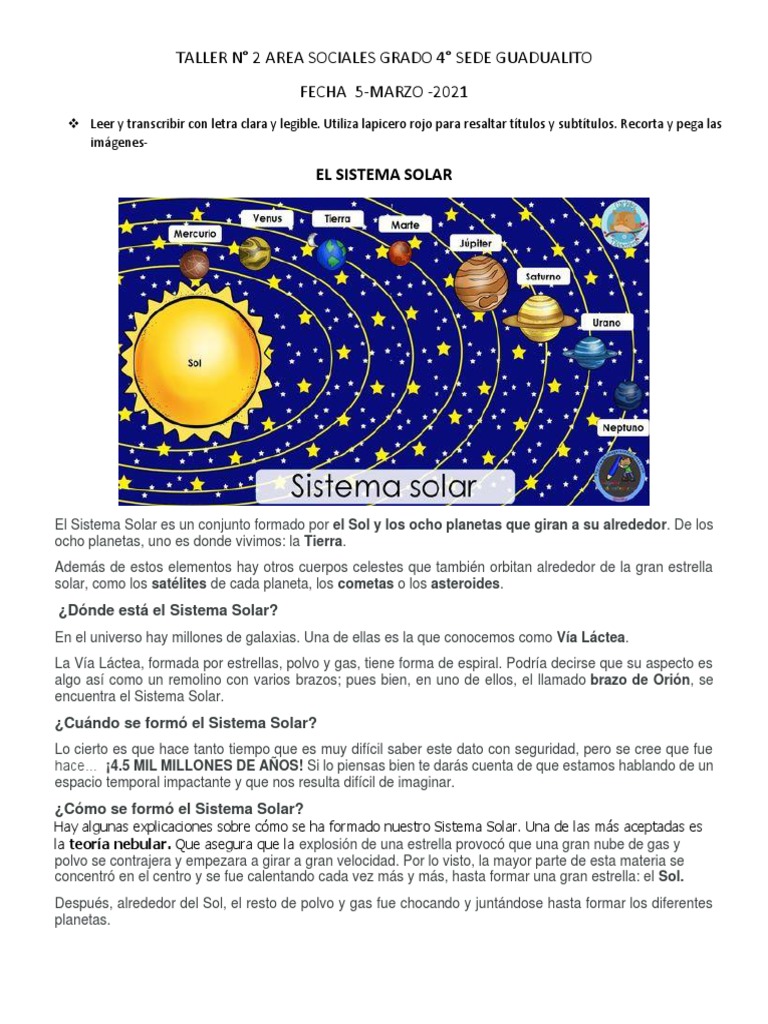 Lección Del Sistema Solar 4to Grado CIENCIAS NATURALES 4to Grado .1