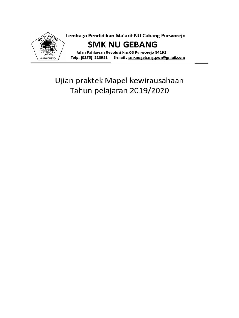 Ujian Praktek Kwu THN 2019 | PDF