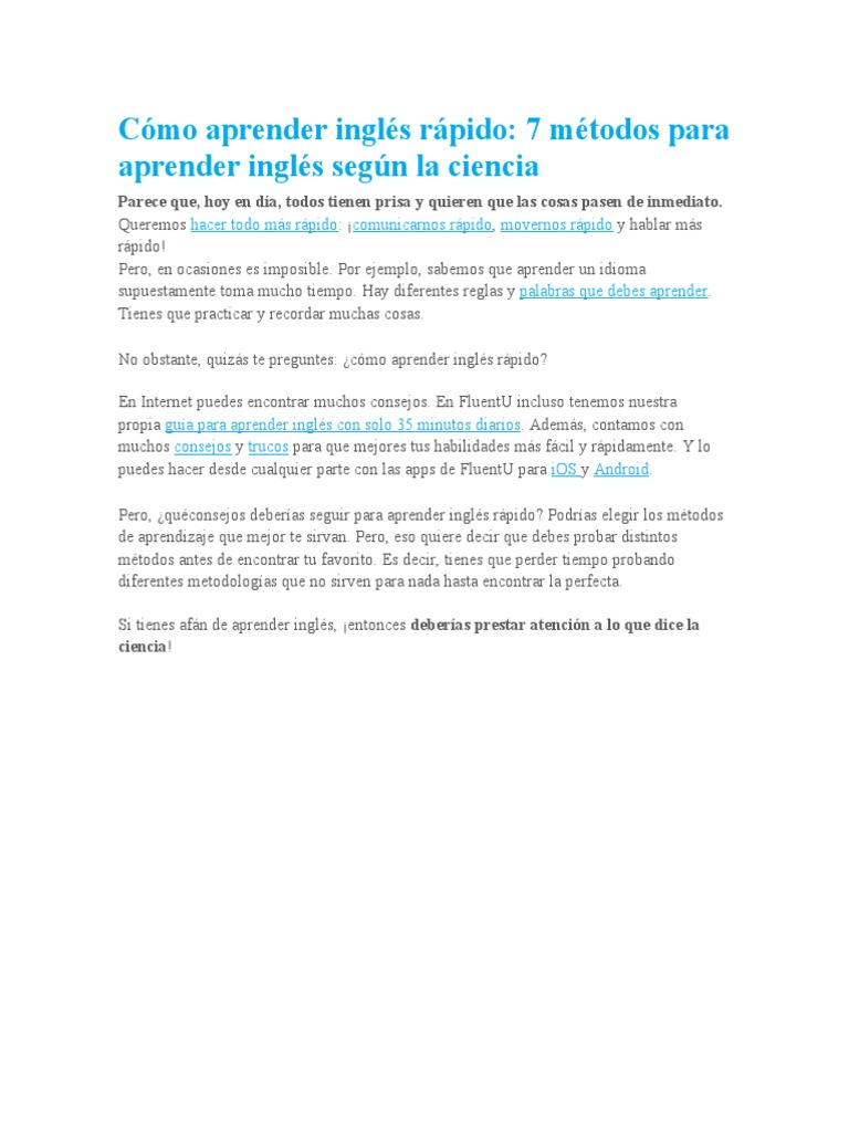 Cómo Aprender Inglés Rápido 7 TECNICAS | PDF | Aprendizaje | Idioma en ...