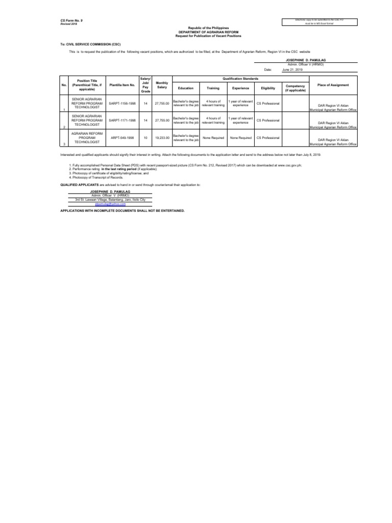 CS Form No. 9: Revised 2018 | PDF