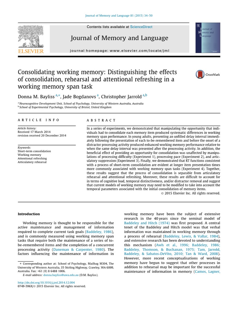 Consolidating Working Memory. Distinguishing The Effects of ...