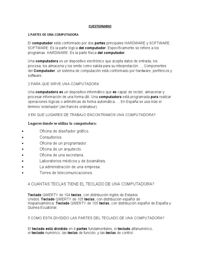 Cuestionario de Computacion | PDF | Hardware de la computadora | Informática