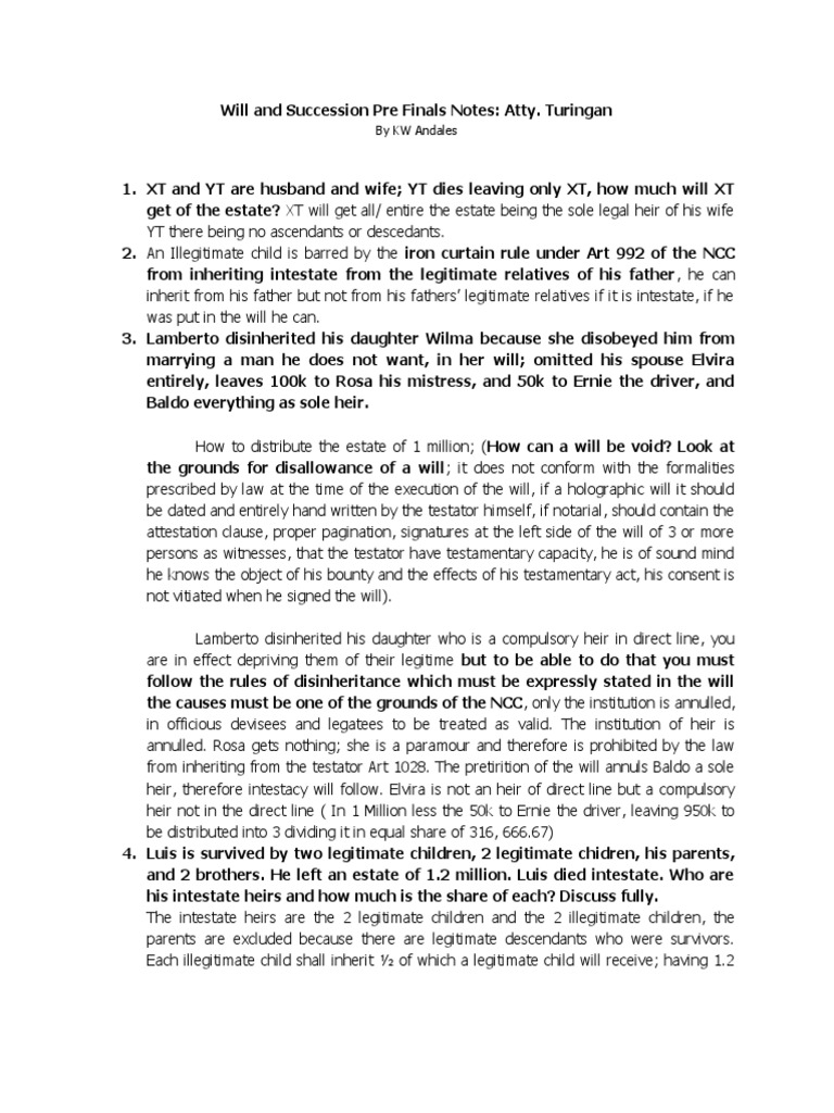 Will and Succession Pre Finals Notes | PDF | Will And Testament | Intestacy