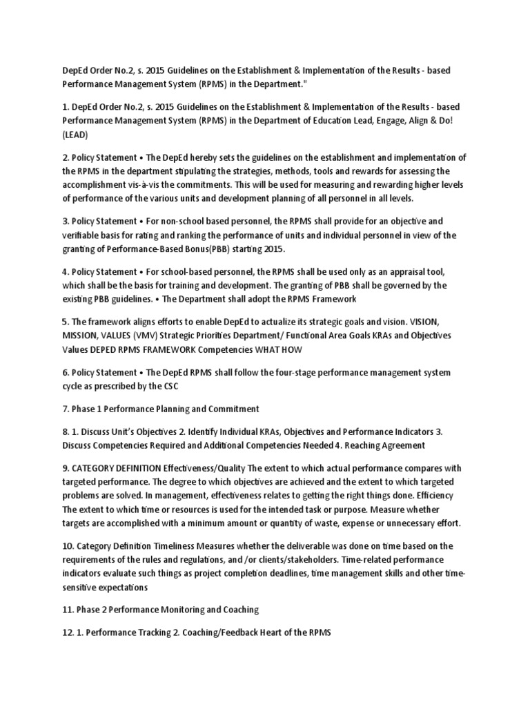 RPMS Guidelines in DepEd Order No. 2, 2015 | PDF | Goal | Performance ...