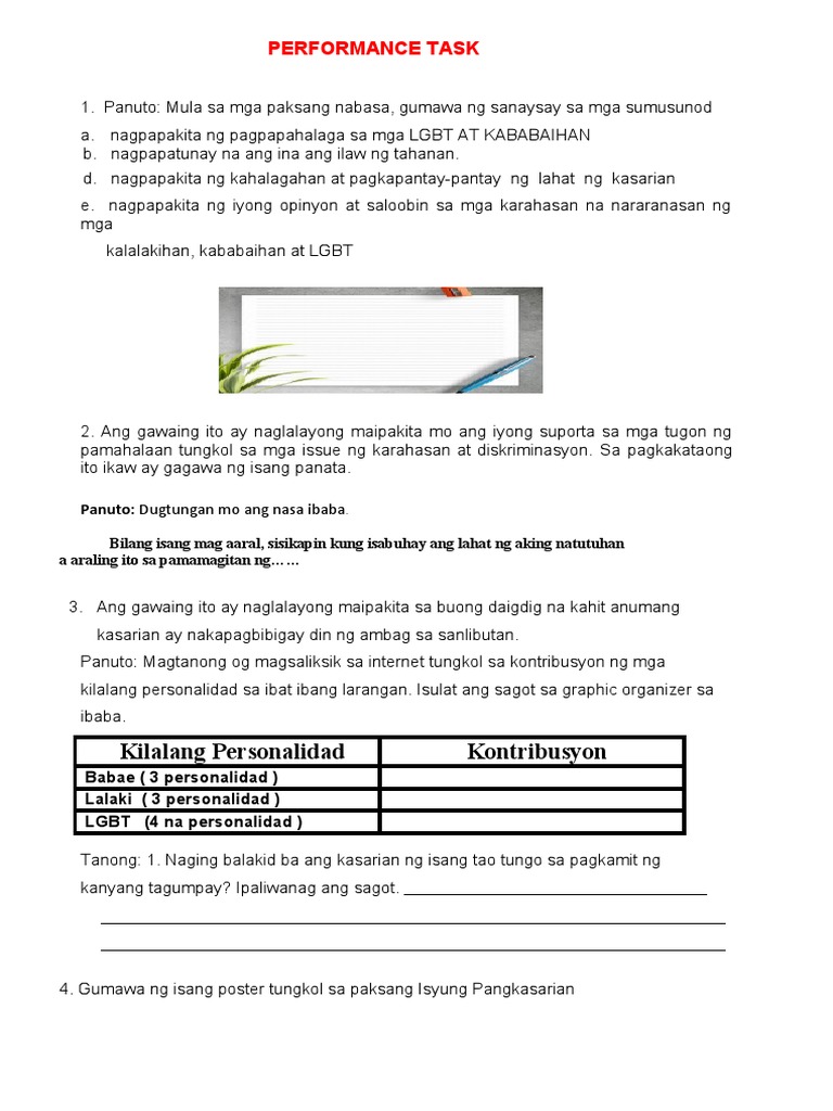 Performance Task 3rd Grading | PDF