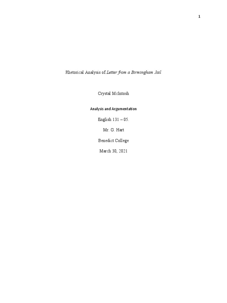 Rhetorical Analysis of Letter From A Birmingham Jail | PDF | Rhetoric ...