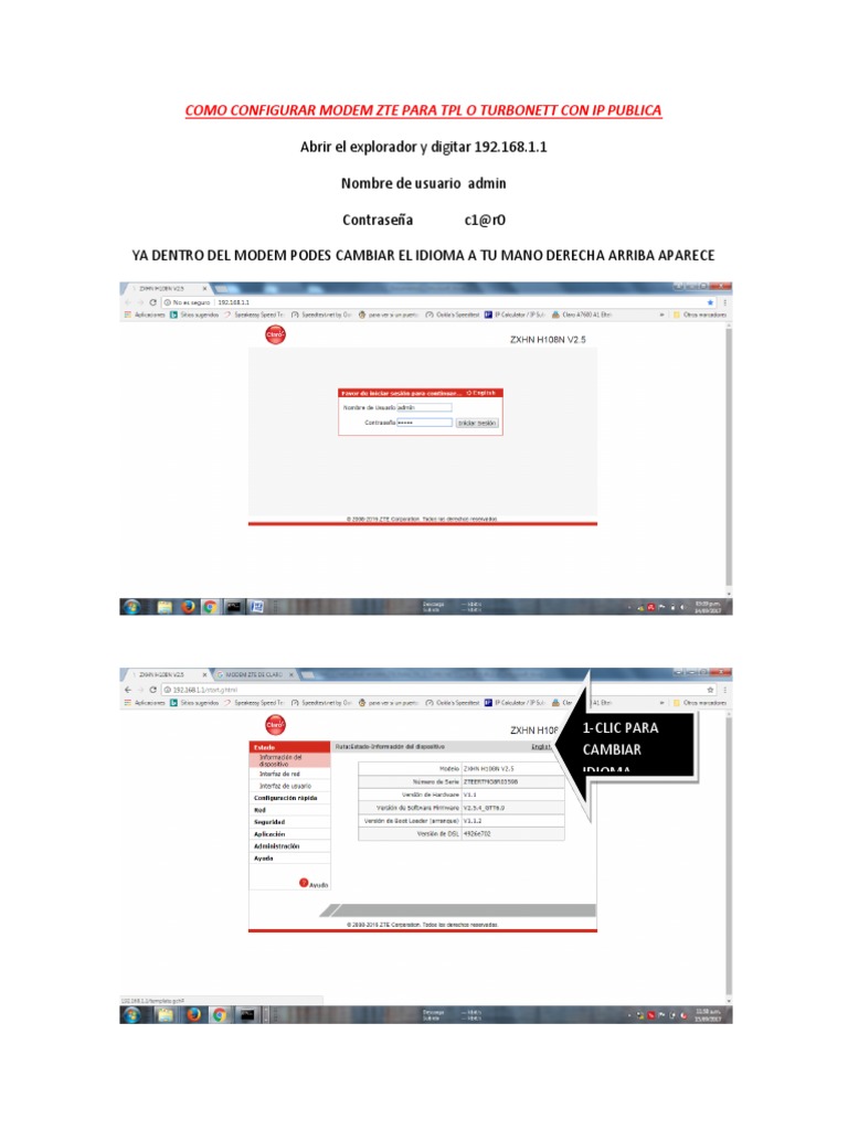 Configuración de Modem ZTE para IP Pública | PDF | Dirección IP ...