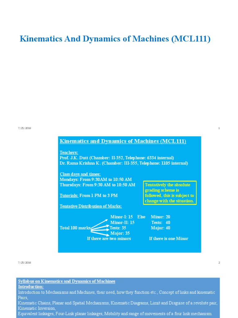 Understanding the Fundamentals of Machine Kinematics and Dynamics through a Course Syllabus ...