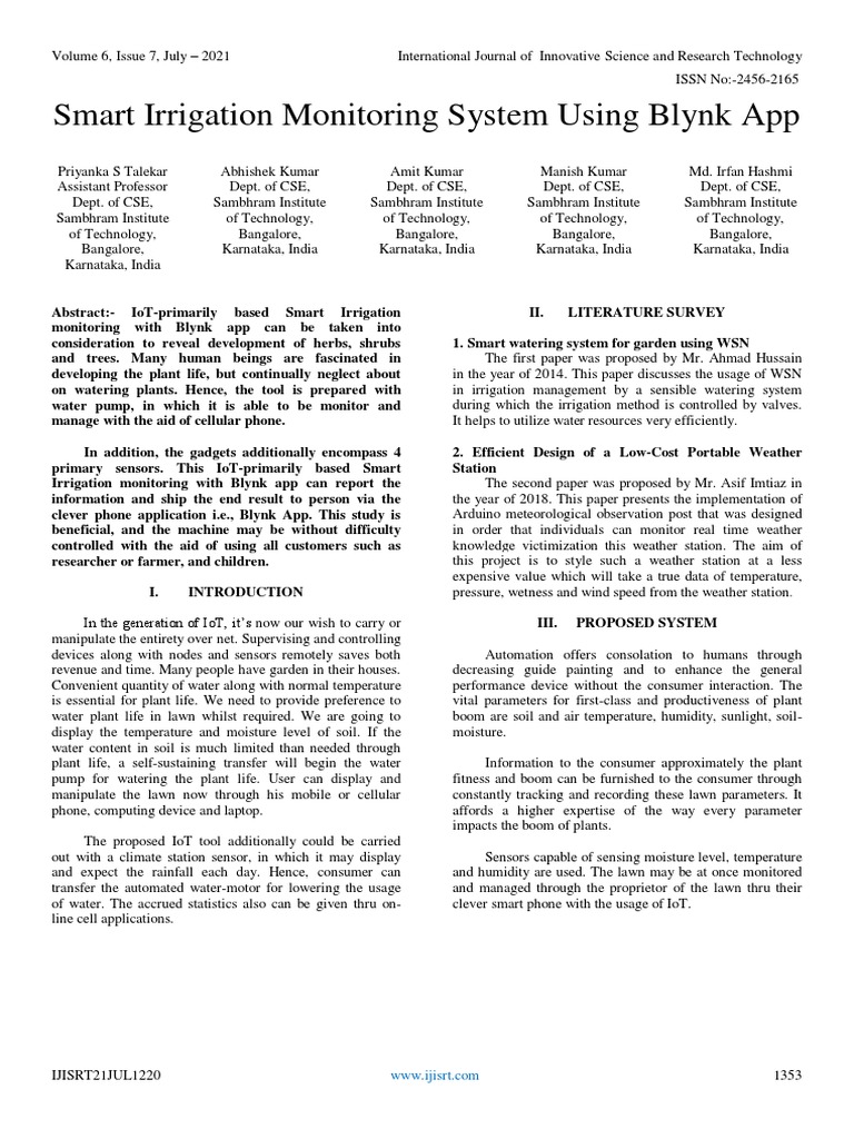 Smart Irrigation Monitoring System Using Blynk App | PDF | Internet Of ...